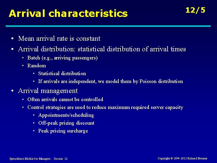 Spreadsheet Models for Managers 121 Session 12 Service