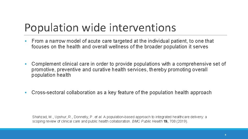 Role of Health promotion Populationwide Interventions settings based