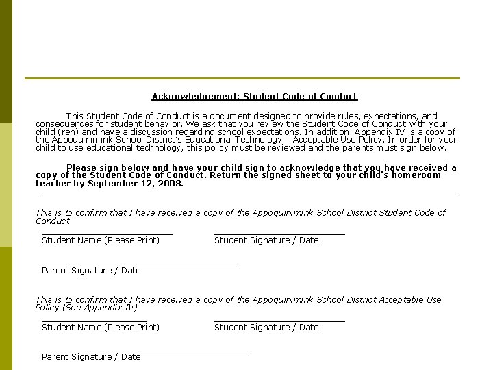 Code of Conduct Advisory Review Acknowledgement Student Code