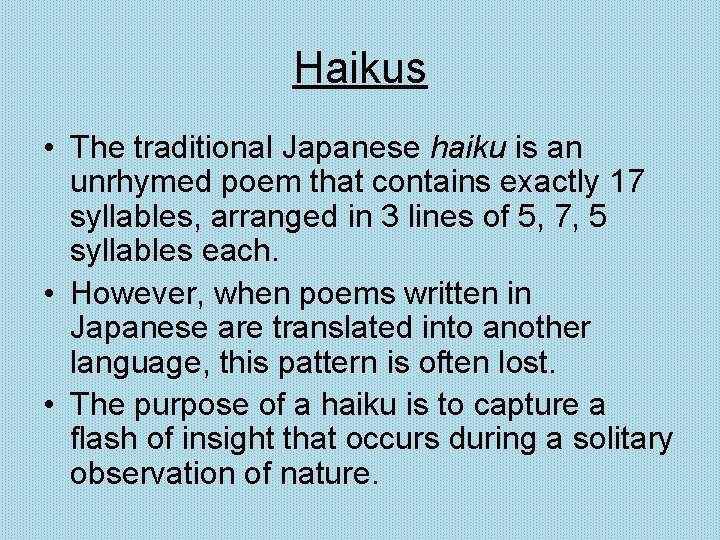 Unit 4 Poetry Understanding types of poetry Limerick