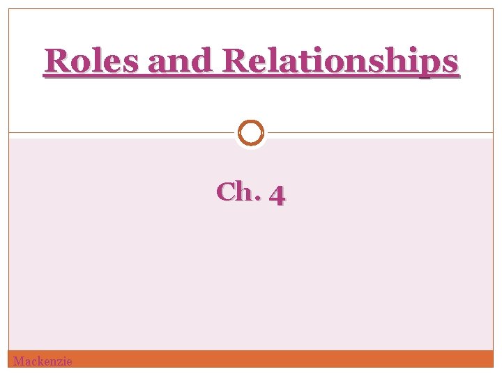 Roles and Relationships Ch 4 Mackenzie Given role