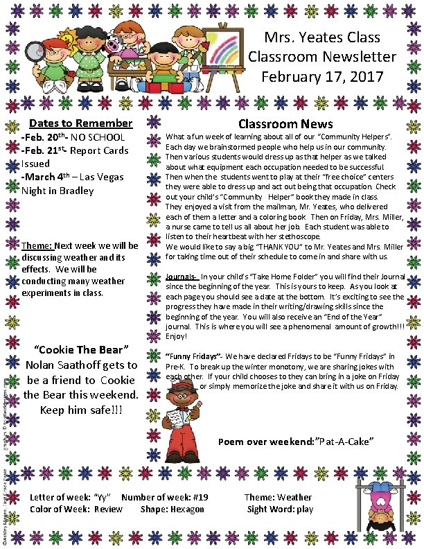 Mrs Yeates Classroom Newsletter February 17 2017 Classroom