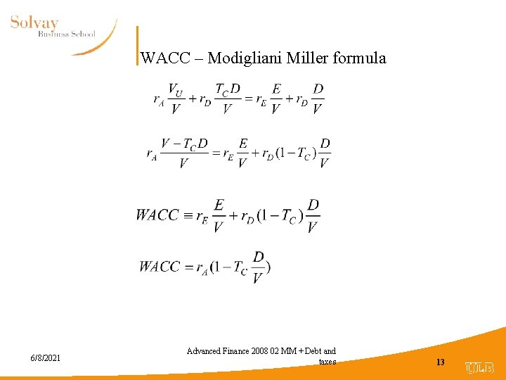 Advanced Finance 2007 2008 Modigliani Miller Debt and