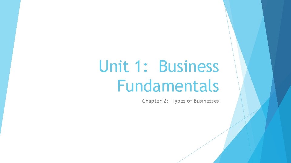 Unit 1 Business Fundamentals Chapter 2 Types of