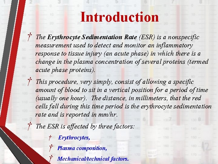 ESR Introduction To Medical Technology Lab 18 Erythrocyte