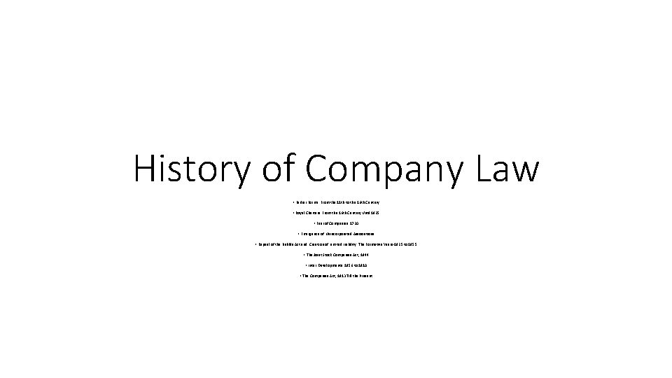 Introduction to Company law A branch of law