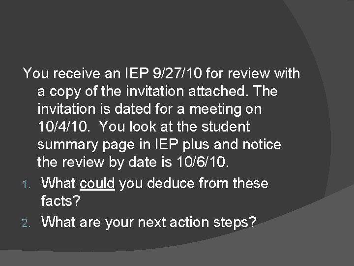 IEP DEVELOPMENT Administrative Rubric Presented by Jamillah Silver