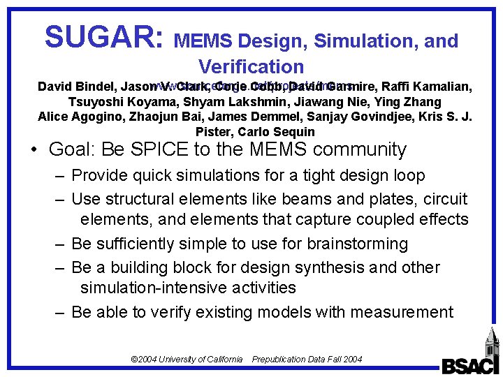 SUGAR MEMS Design Simulation and Verification www sourceforge