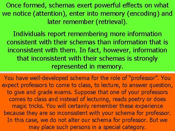 Once formed schemas exert powerful effects on what