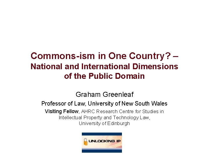 Commonsism in One Country National and International Dimensions