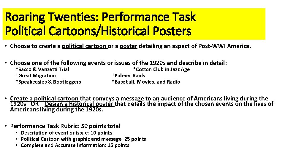 Roaring Twenties Performance Task Political CartoonsHistorical Posters ...