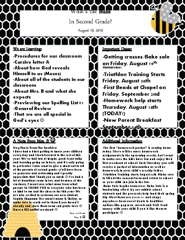 Whats the Buzz In Second Grade August 18