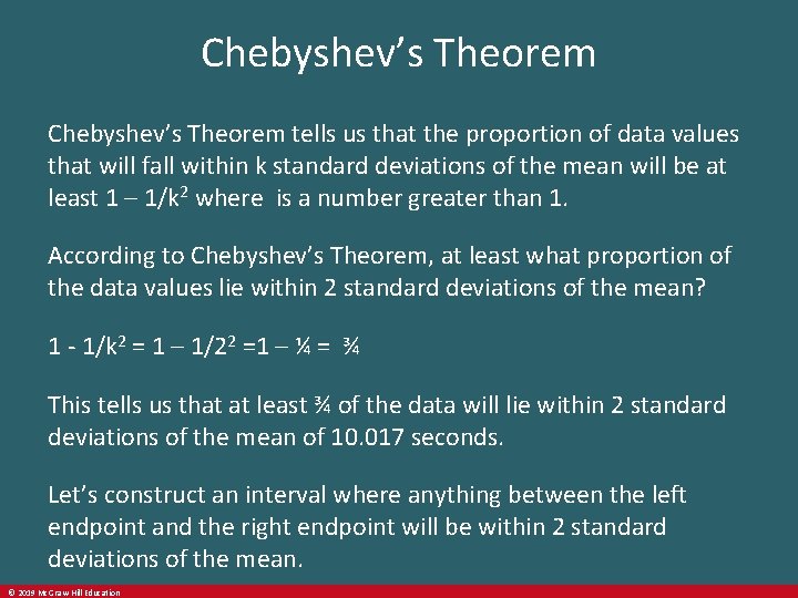 ELEMENTARY STATISTICS BLUMAN Chebyshevs Theorem 2019 Mc GrawHill