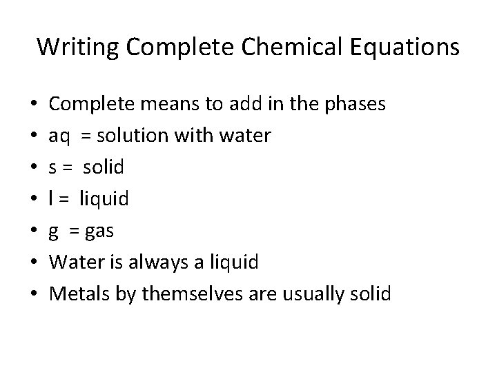 Chapter 9 Equations Nature of Chemical Reactions Process