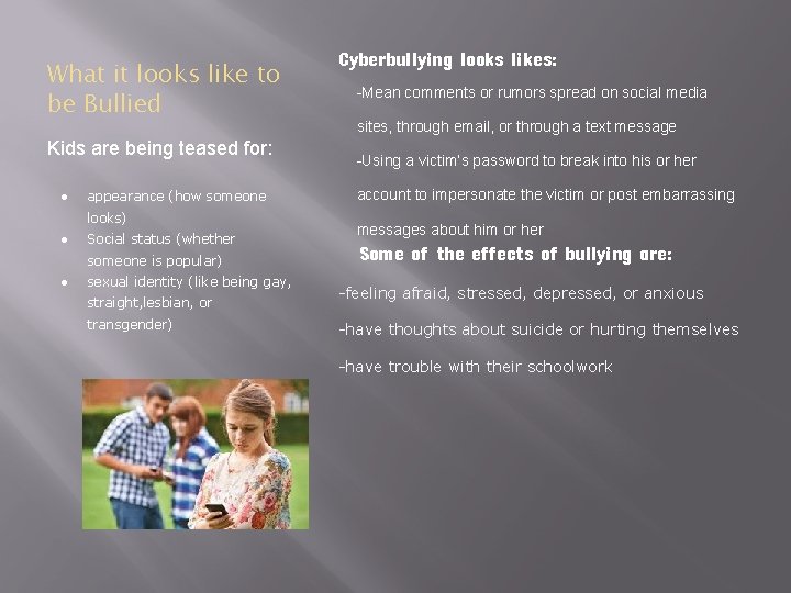 BULLYING Bullying means physically verbally or emotionally hurting