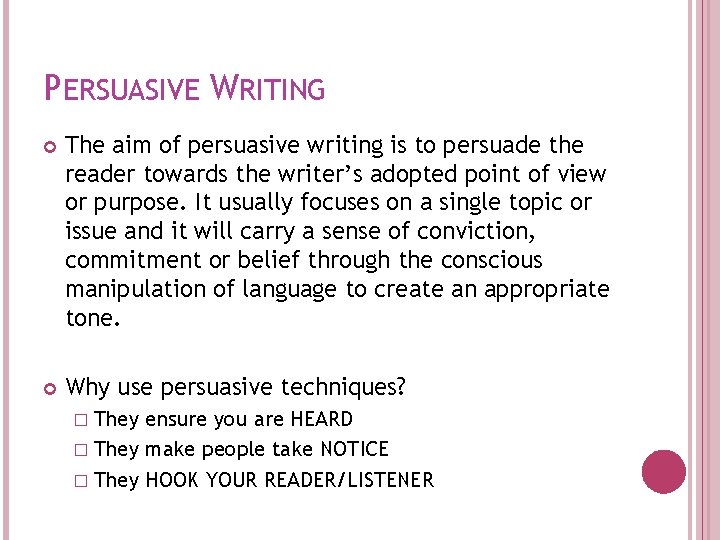 PERSUASIVE WRITING Higher Folio FOLIO The Higher folio