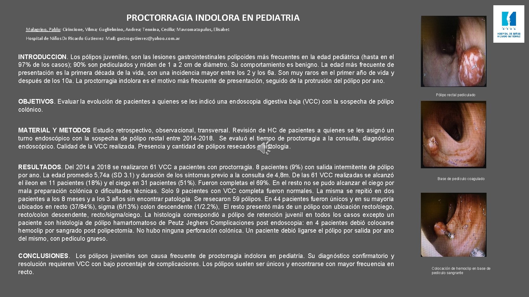 PROCTORRAGIA INDOLORA EN PEDIATRIA Malagrino Pablo Cirincione Vilma