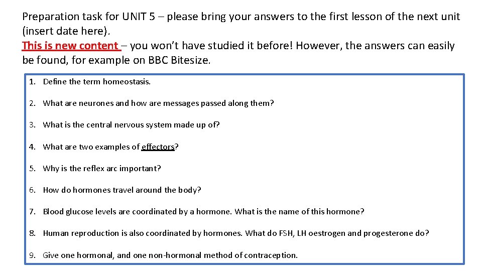 Preparation task for UNIT 1 please bring your