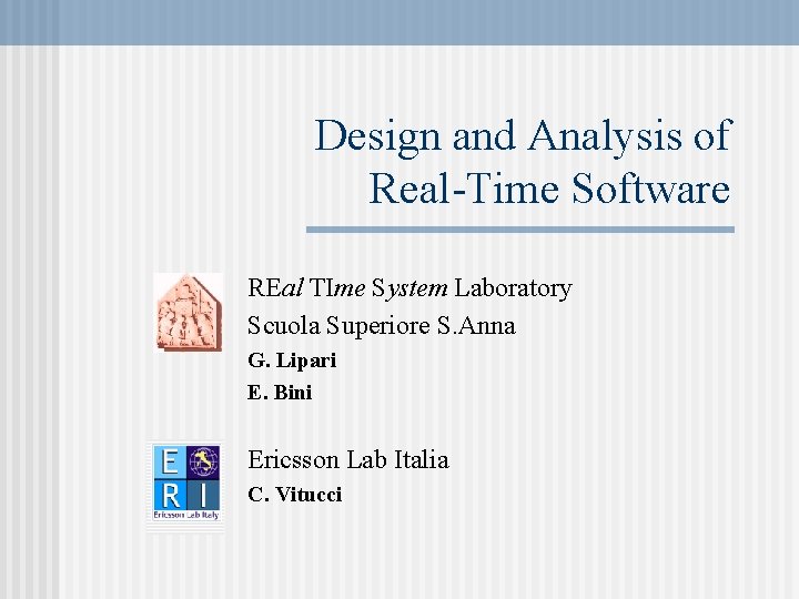 Design and Analysis of RealTime Software REal TIme