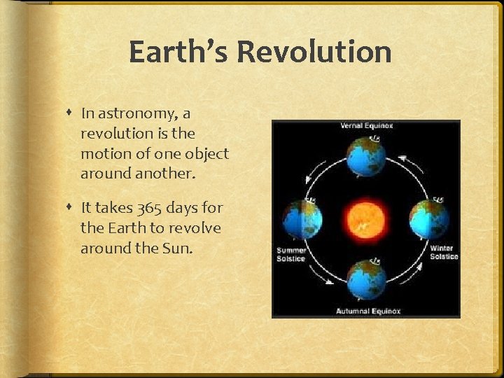 Date Vocabulary Revolution The motion of one body