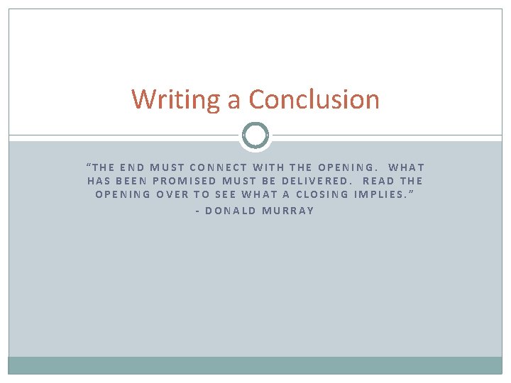 Writing a Conclusion THE END MUST CONNECT WITH