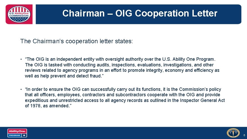 Office of Inspector General Commission Briefing Thomas K