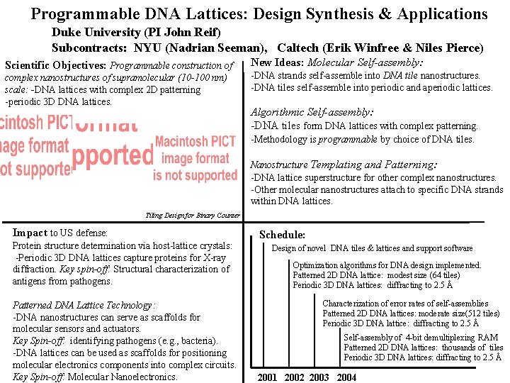 Programmable DNA Lattices Design Synthesis Applications Duke University