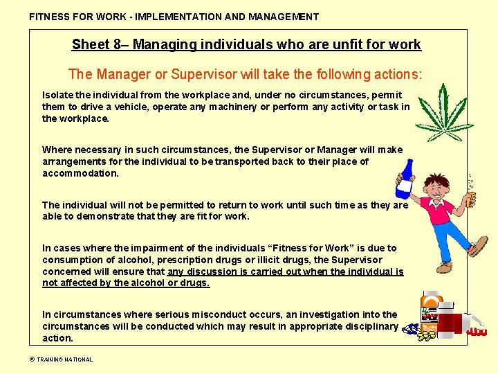 FITNESS FOR WORK IMPLEMENTATION AND MANAGEMENT Sheet 1