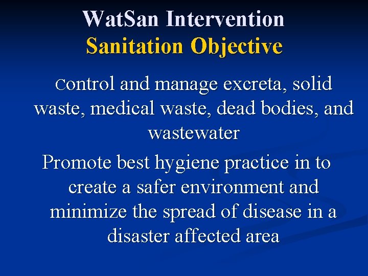 Water and Sanitation In Humanitarian Crisis Presented By