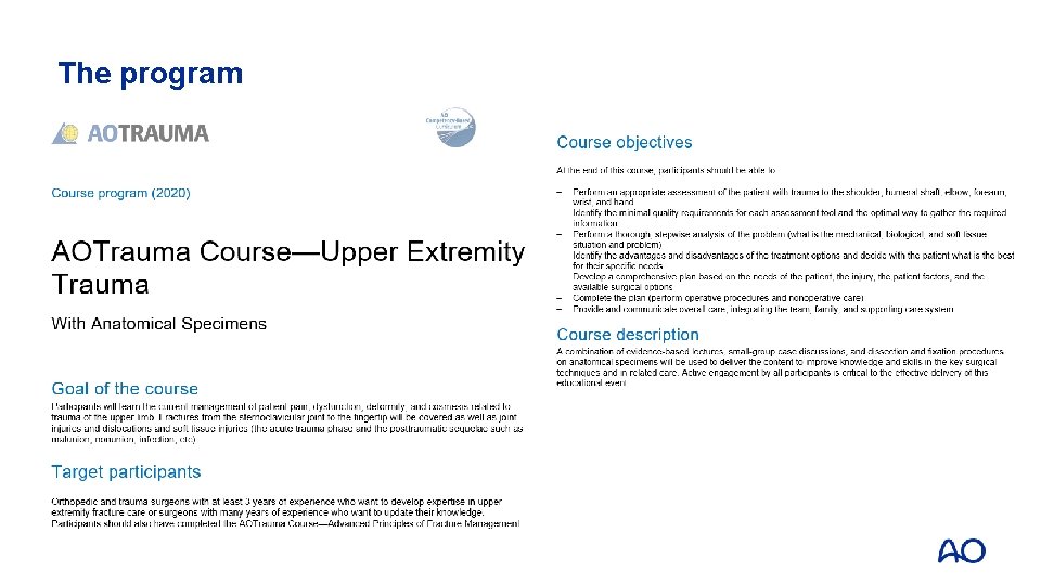 AO Trauma Upper Extremity Curriculum Implementation in courses
