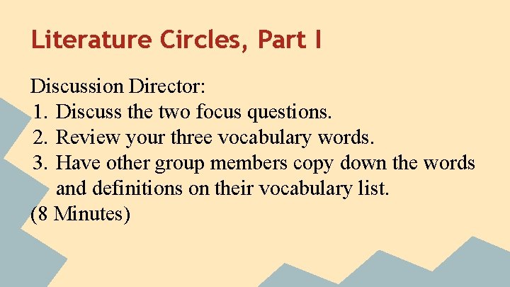 Tuesday November 25 Literature Circles Number Two WarmUp