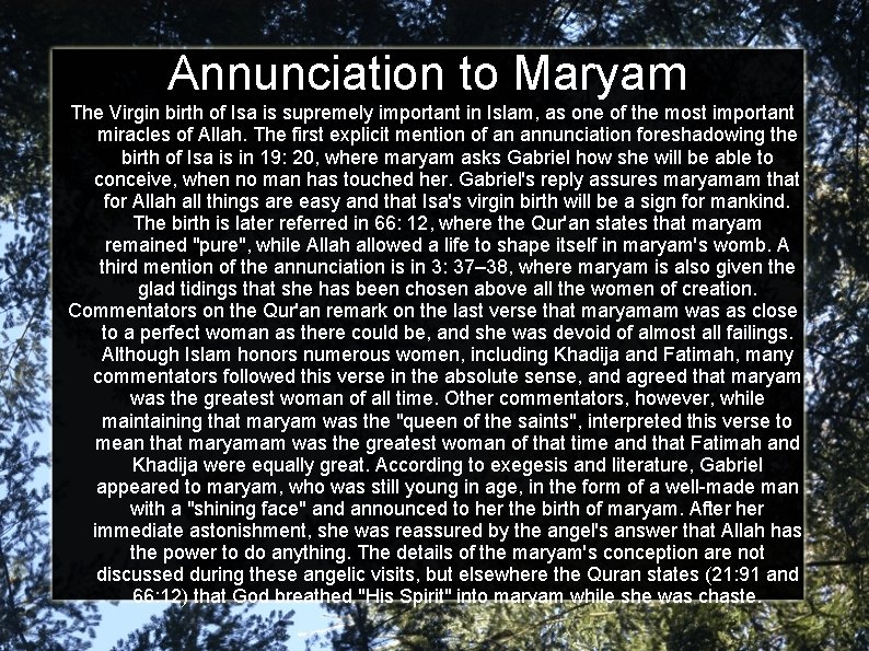 Maryam Contents Family Birth Early years Annunciation to