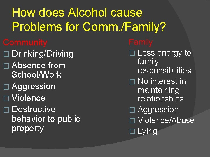 ALCOHOL TOBACCO PRESENTATION Alcohol A drug made from
