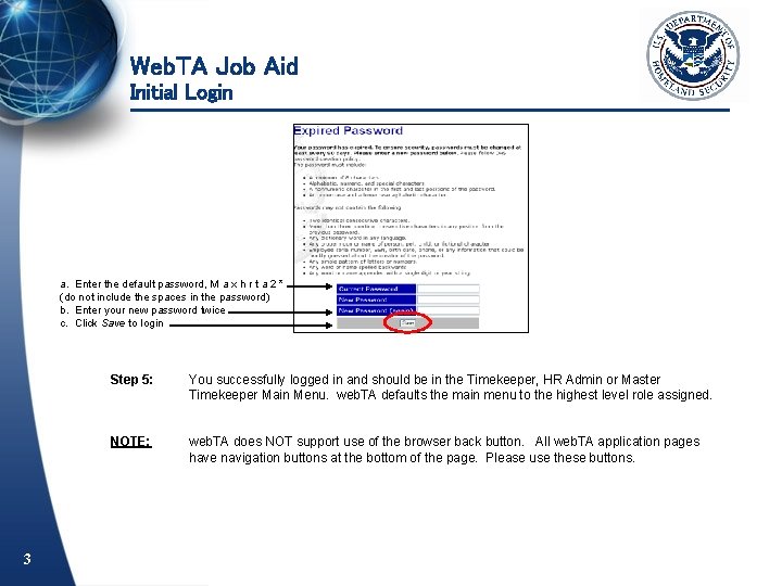 Web TA Job Aid Initial Login Step 1