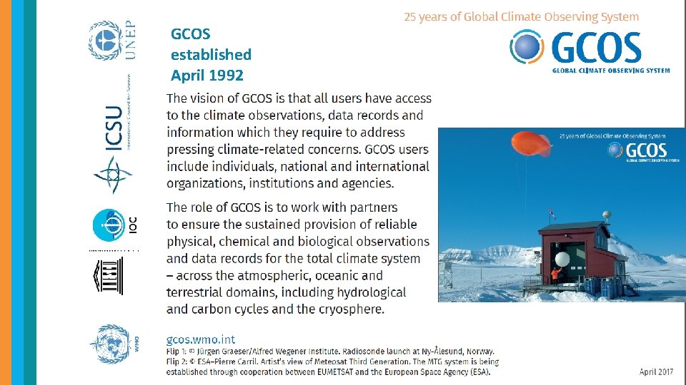The Global Observing System for Climate GCOS A