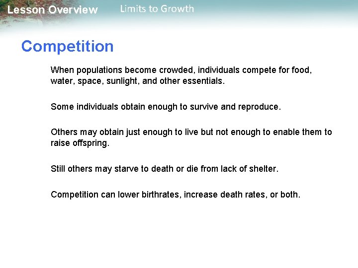 Lesson Overview Limits to Growth Lesson Overview 5