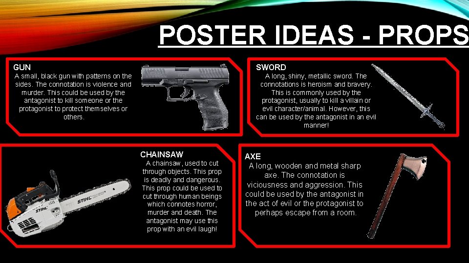 POSTER IDEAS PROPS GUN SWORD A small black