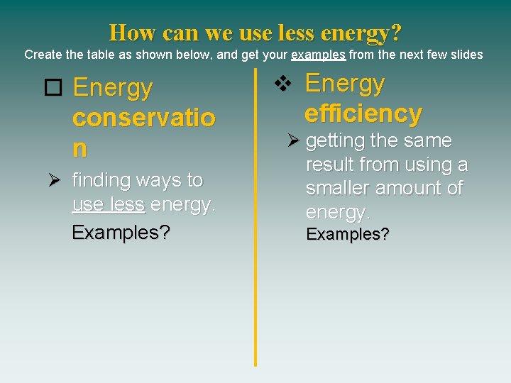 ENERGY Part 4 Efficiency Conservation Re w e