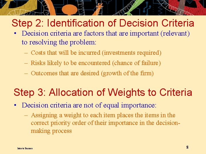 Intro to Business Decision Making Intro to Business