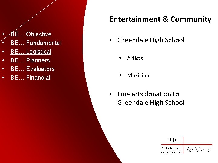 BE Public Relations and Advertising Rachel Bartels Tom