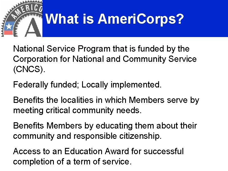 Bonner Ameri Corps 101 What is Ameri Corps