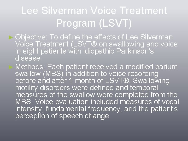 Treatment of swallow disorders Exercises Cynthia Fox Lorraine