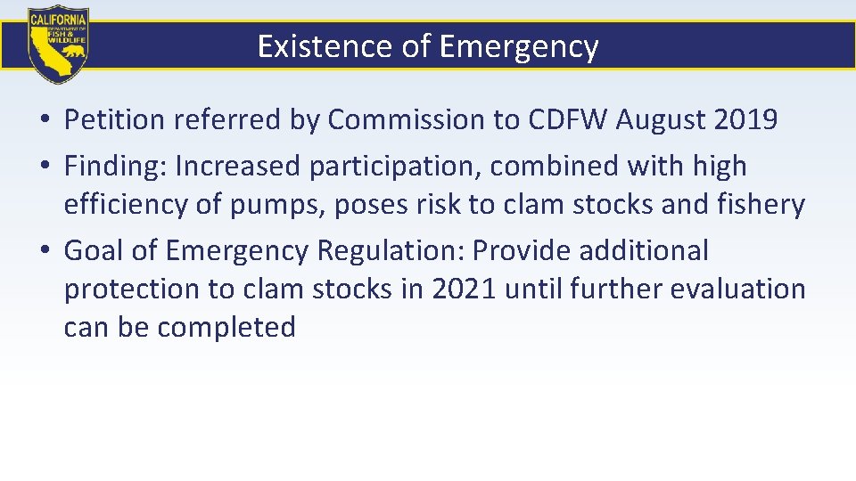 Emergency Regulation Recreational Clams Sand Crabs and Shrimp