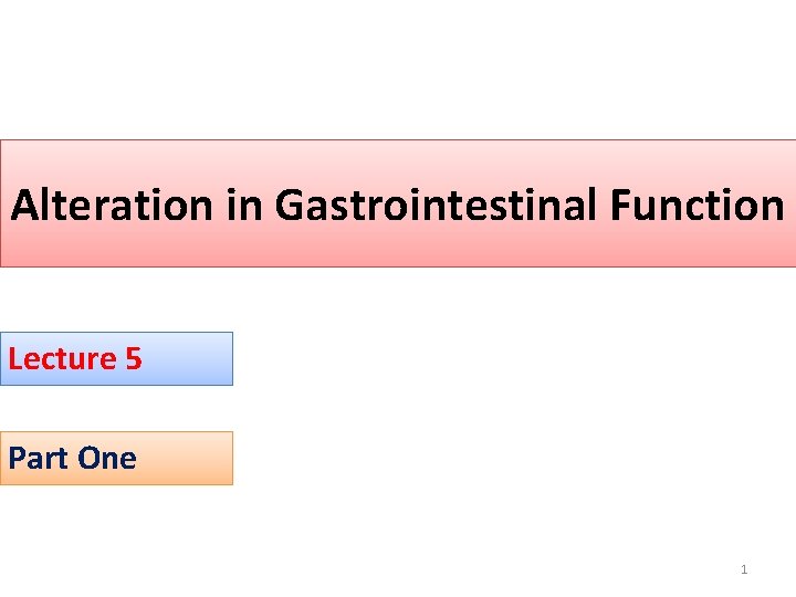 Alteration in Gastrointestinal Function Lecture 5 Part One