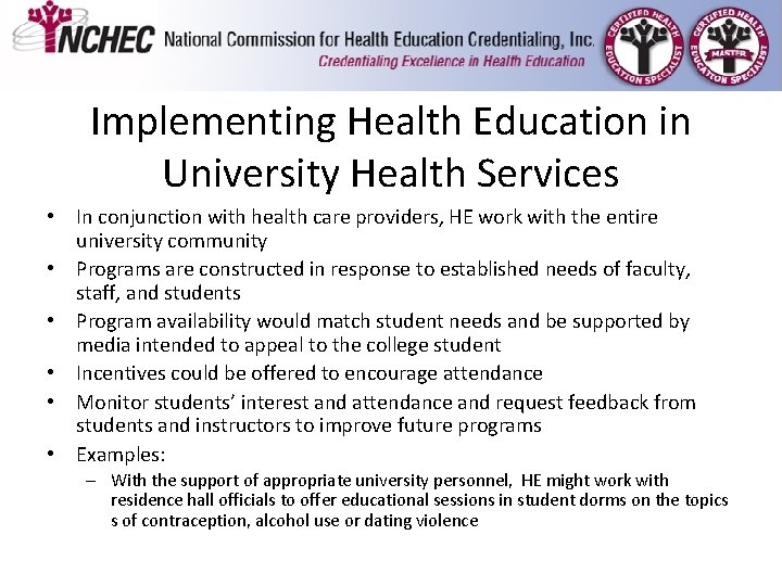 Area of Responsibility 3 Implement Health Education Plan