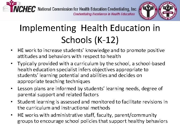 Area of Responsibility 3 Implement Health Education Plan