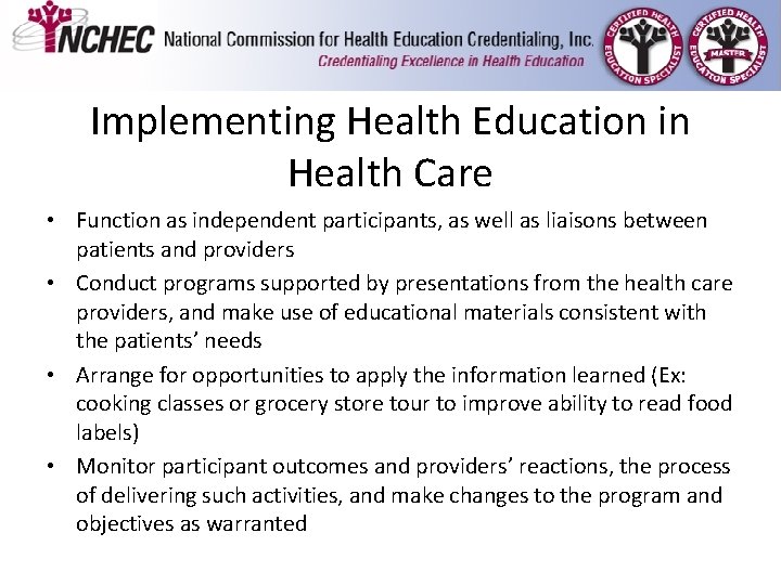 Area of Responsibility 3 Implement Health Education Plan