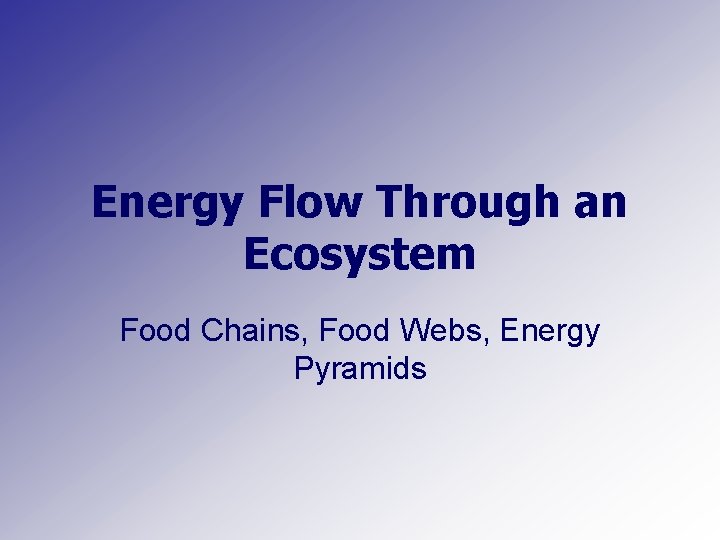 Energy Flow Through an Ecosystem Food Chains Food