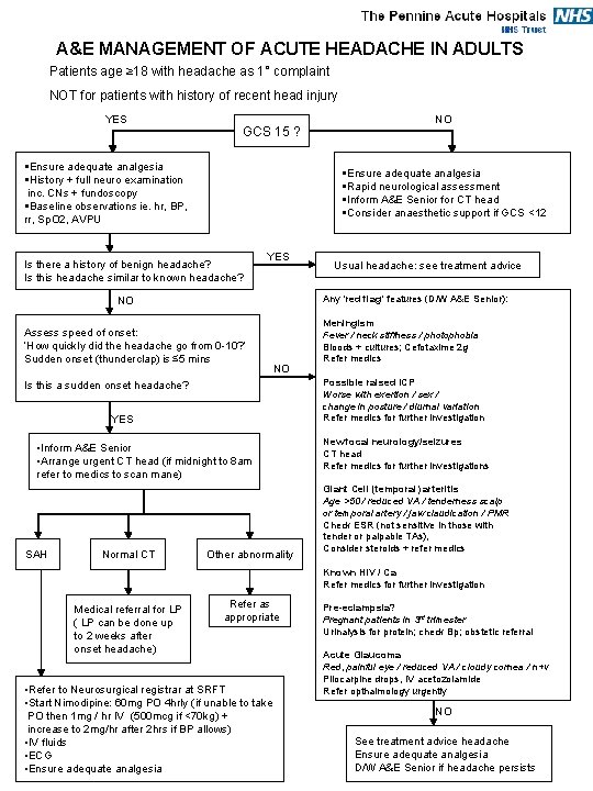 AE MANAGEMENT OF ACUTE HEADACHE IN ADULTS Patients