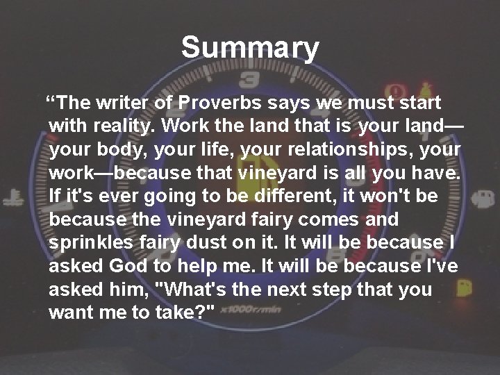 TITLE Keeping the Spiritual Clock Wound TEXT Proverbs